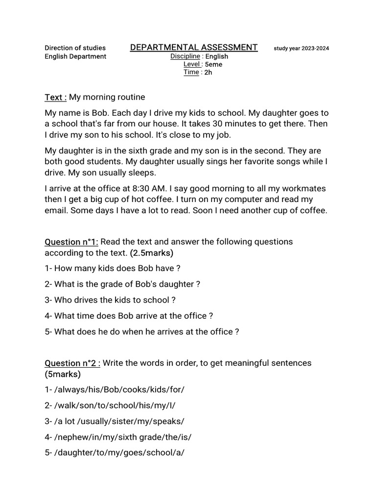 Departmentalassessment 5 Eme | PDF