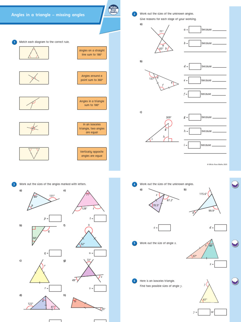 Lesson 4 Angles in A Triangle - Missing Angles 2020 | PDF