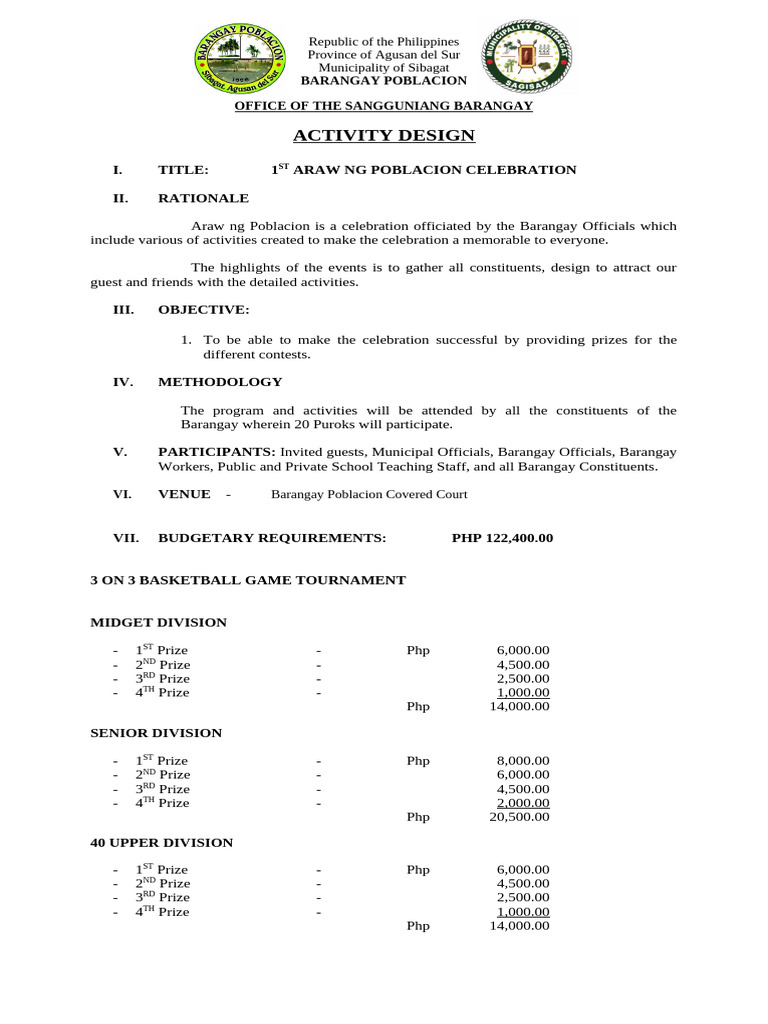 Activity Design - 1ST ARAW NG POBLACION | PDF