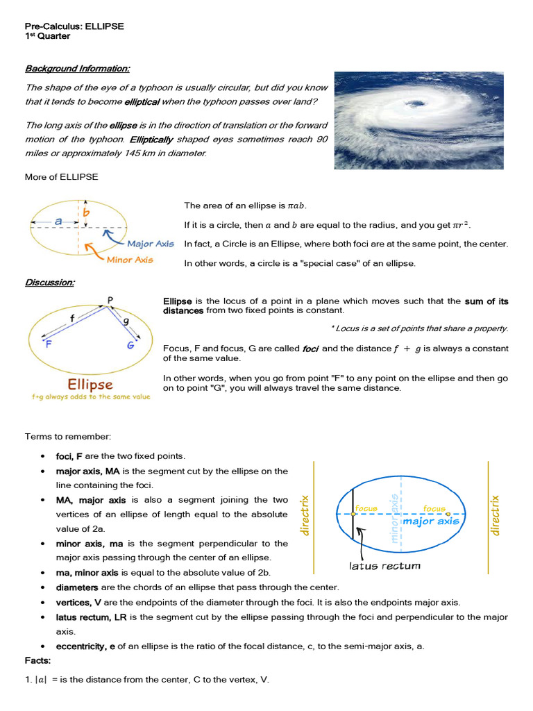 Pre-Calculus ELLIPSE | PDF | Ellipse | Geometric Shapes