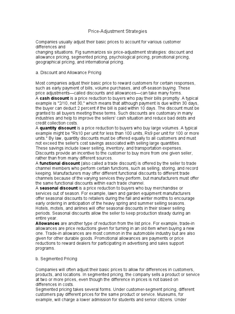 Price Adjustment Strategies | PDF | Discounts And Allowances | Prices