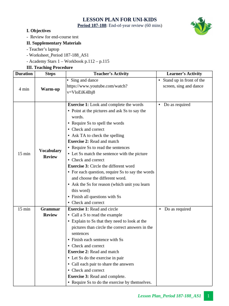 Lesson Plan - Period 187-188 - AS1 | PDF