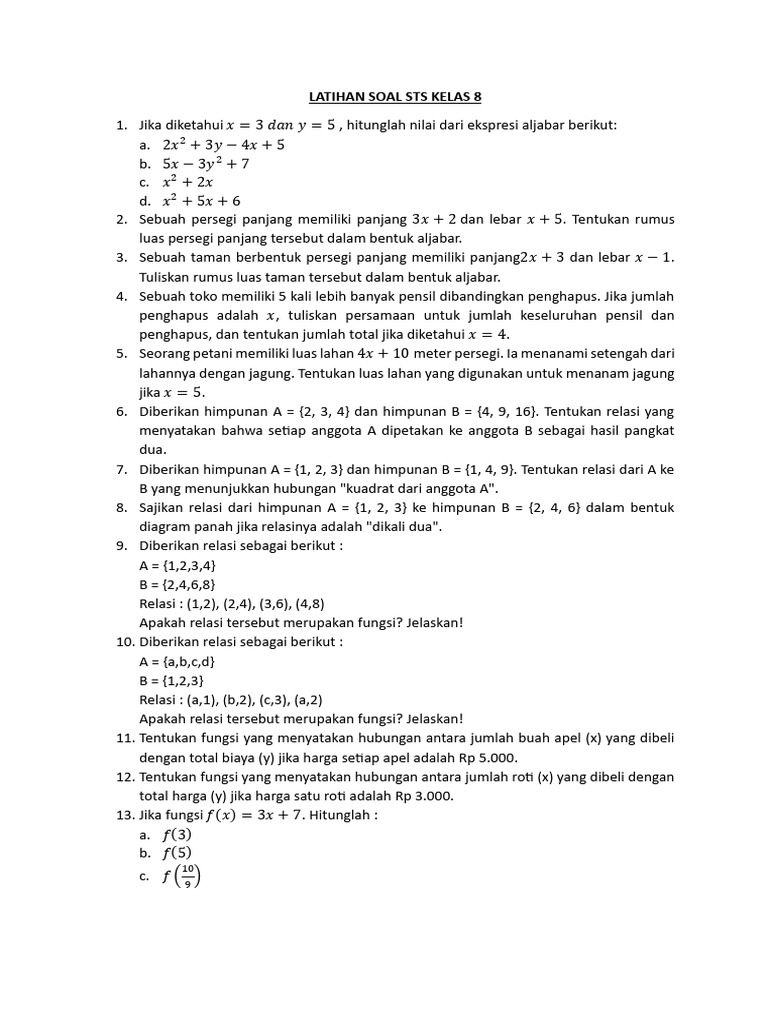 LATIHAN SOAL STS KELAS 8 | PDF