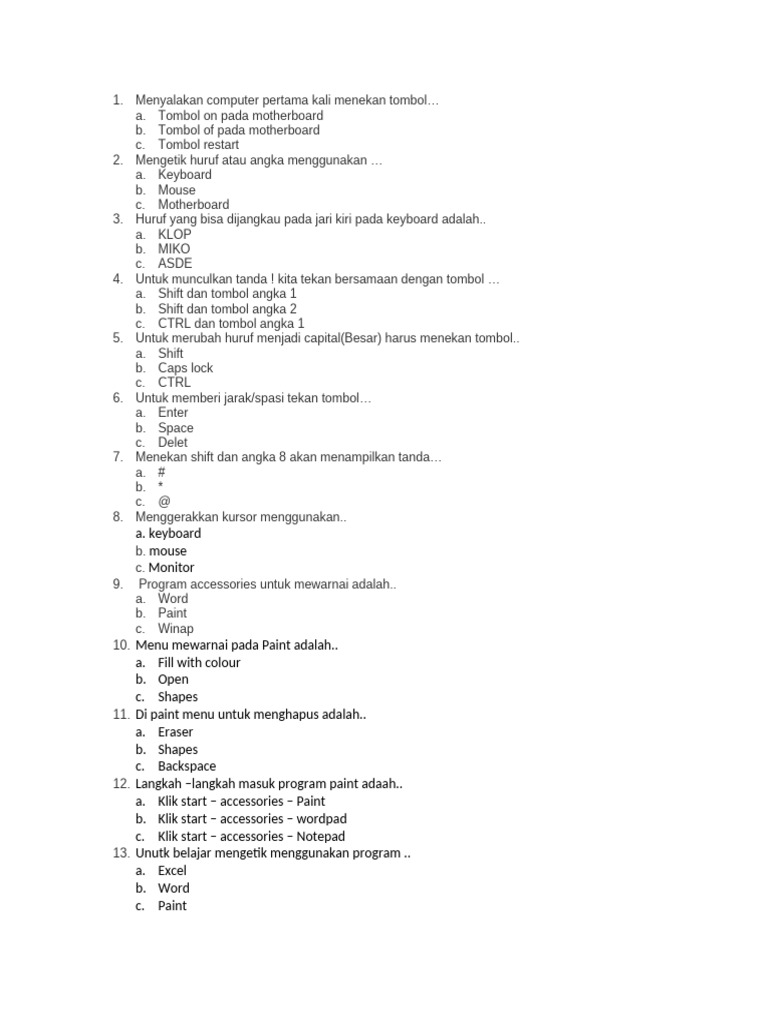 SOAL PTS TIK Kelas 3 SM 1 | PDF