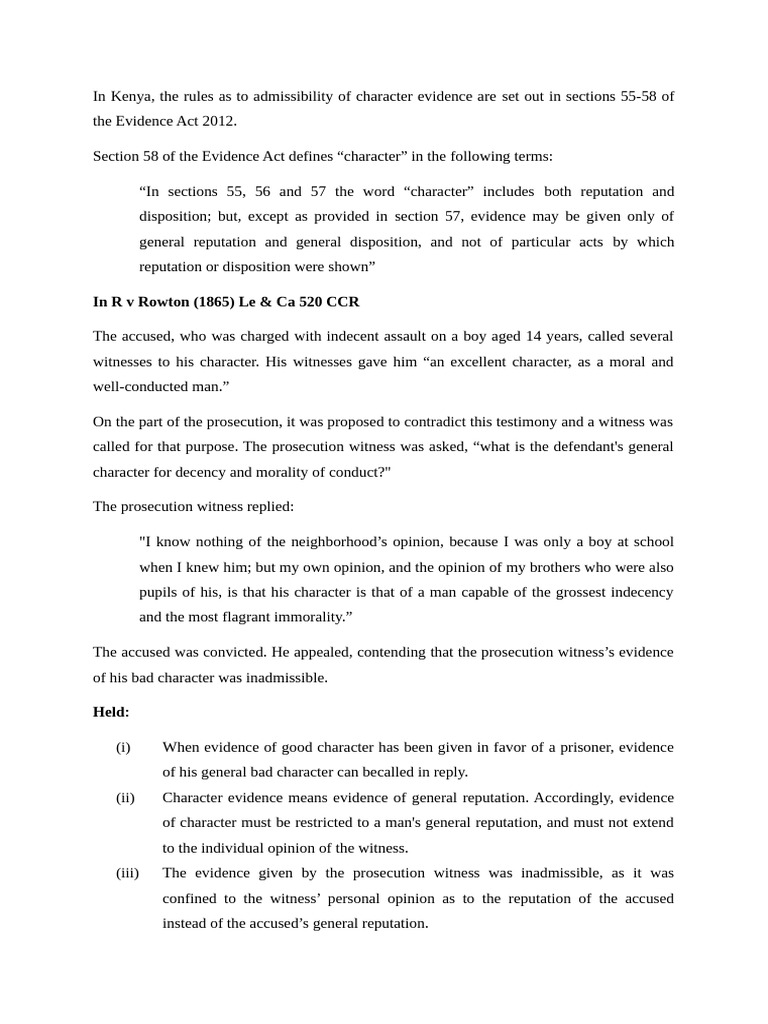 Admissibility of Character Evidence in Civil Cases | PDF | Evidence ...