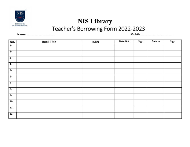 Teacher Borrowing Form | PDF