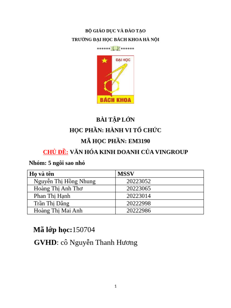 Bài tập nhóm - VHDN. (1) . | PDF