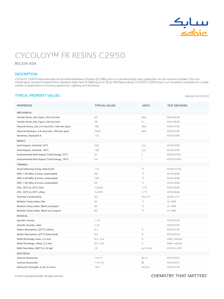 CYCOLOY™ FR Resins - C2950 - Asia - Technical - Data - Sheet | PDF