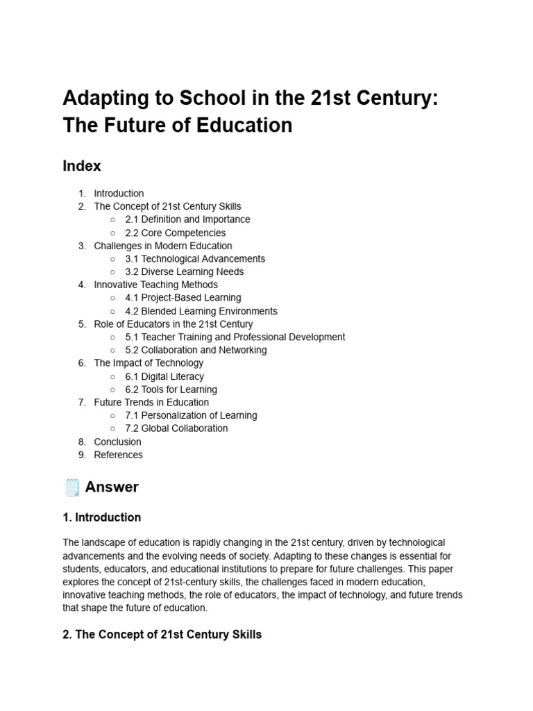Adapting To School in The 21st Century - The Future of Education | PDF ...