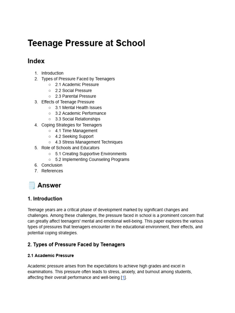 Teenage Pressure at School | PDF | Adolescence | Mental Health