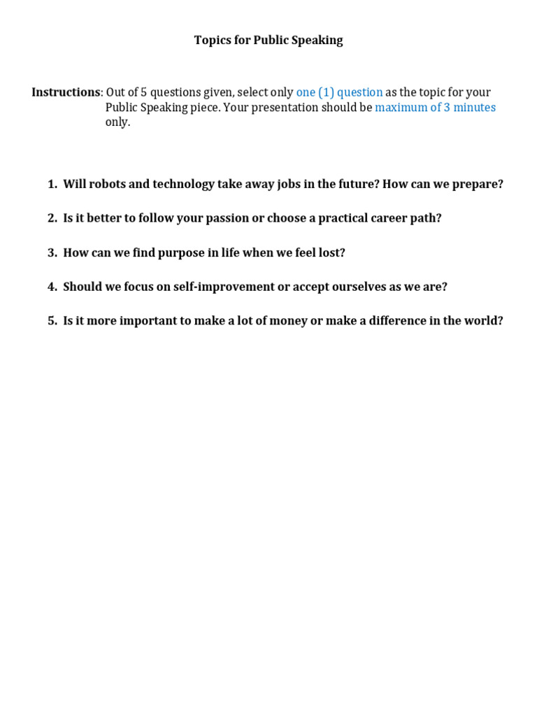 Topics For Public Speaking | PDF