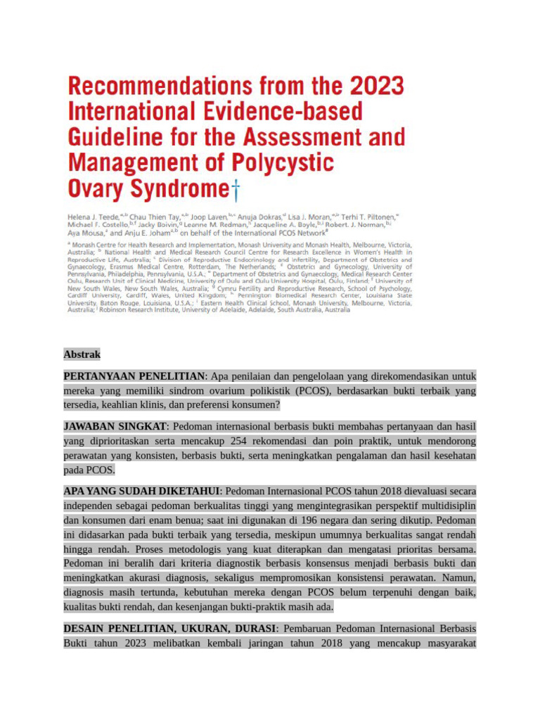 Recommendations From The 2023 International Evidence Based Guideline