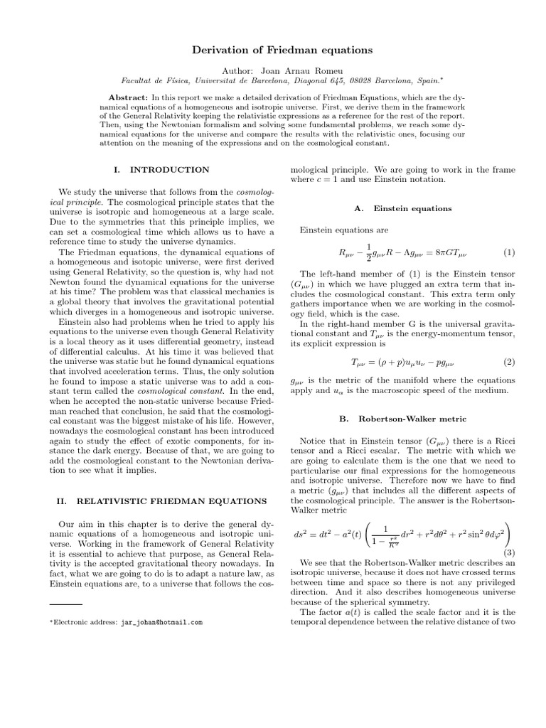 Friedman equations derivation | PDF