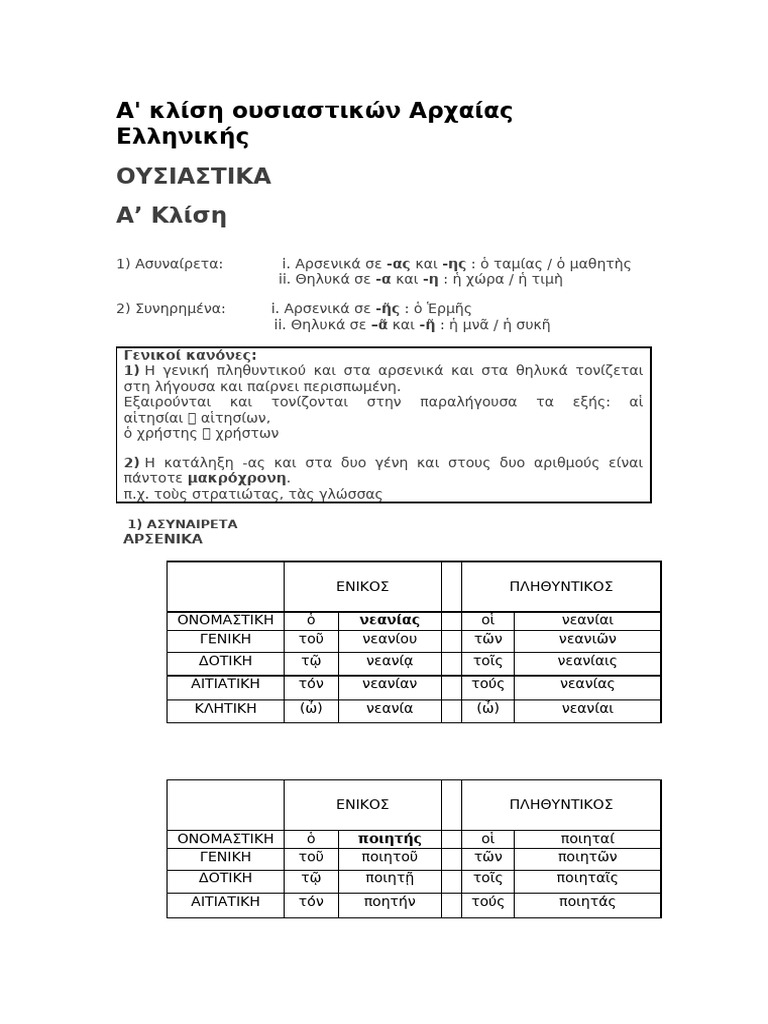 Α ΚΛΙΣΗ ΟΥΣΙΑΣΤΙΚΩΝ | PDF