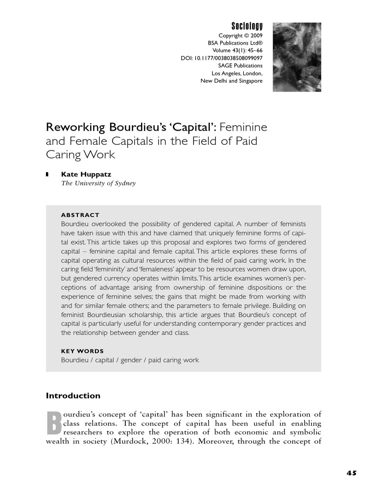 Huppatz 2009 Reworking Bourdieu S Capital Feminine and Female Capitals ...