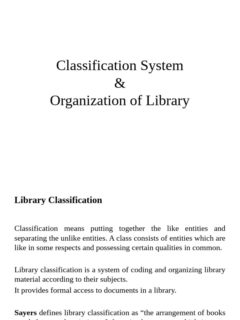 Classification System and Organisation of Library | PDF
