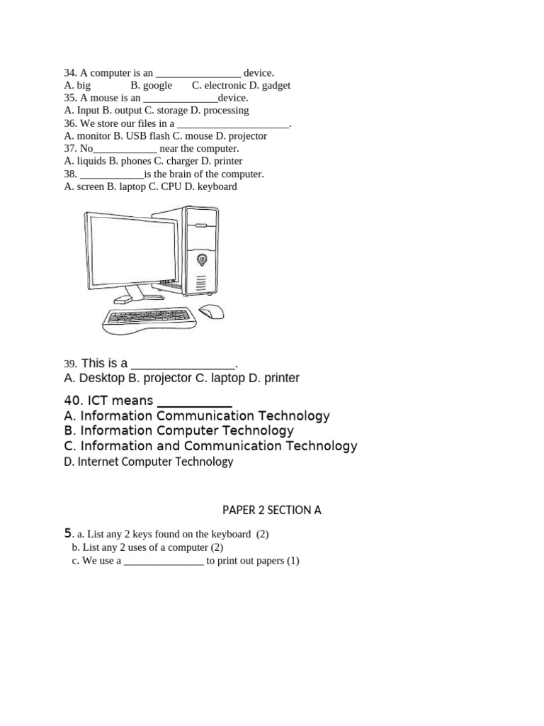 Grade 4 ICT Worksheet and Questions | PDF