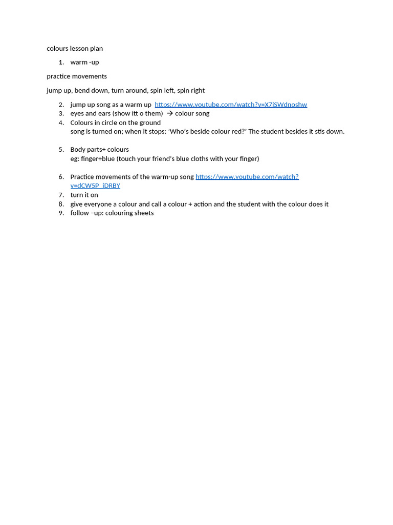 Colours Lesson Plan | PDF
