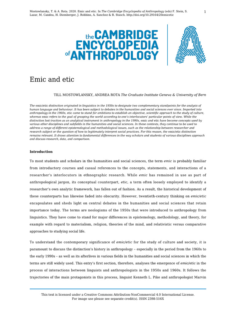 Emic Vs Etic | PDF | Anthropology | Ethnography