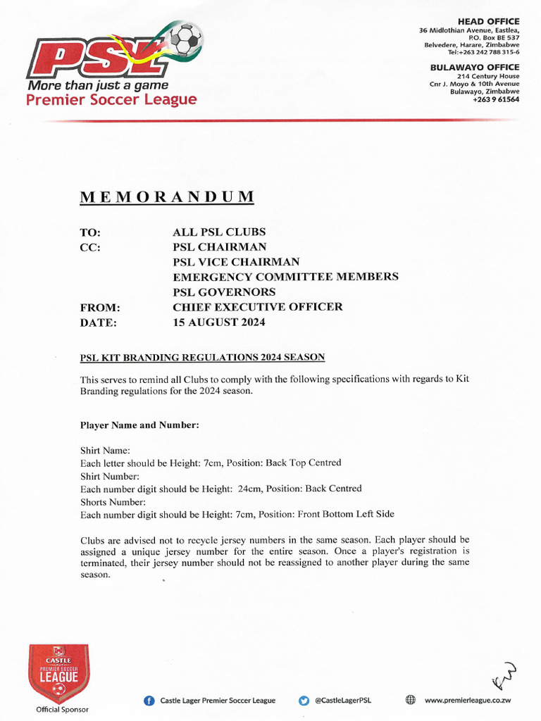 Memo- Psl Kit Branding Regulations | PDF