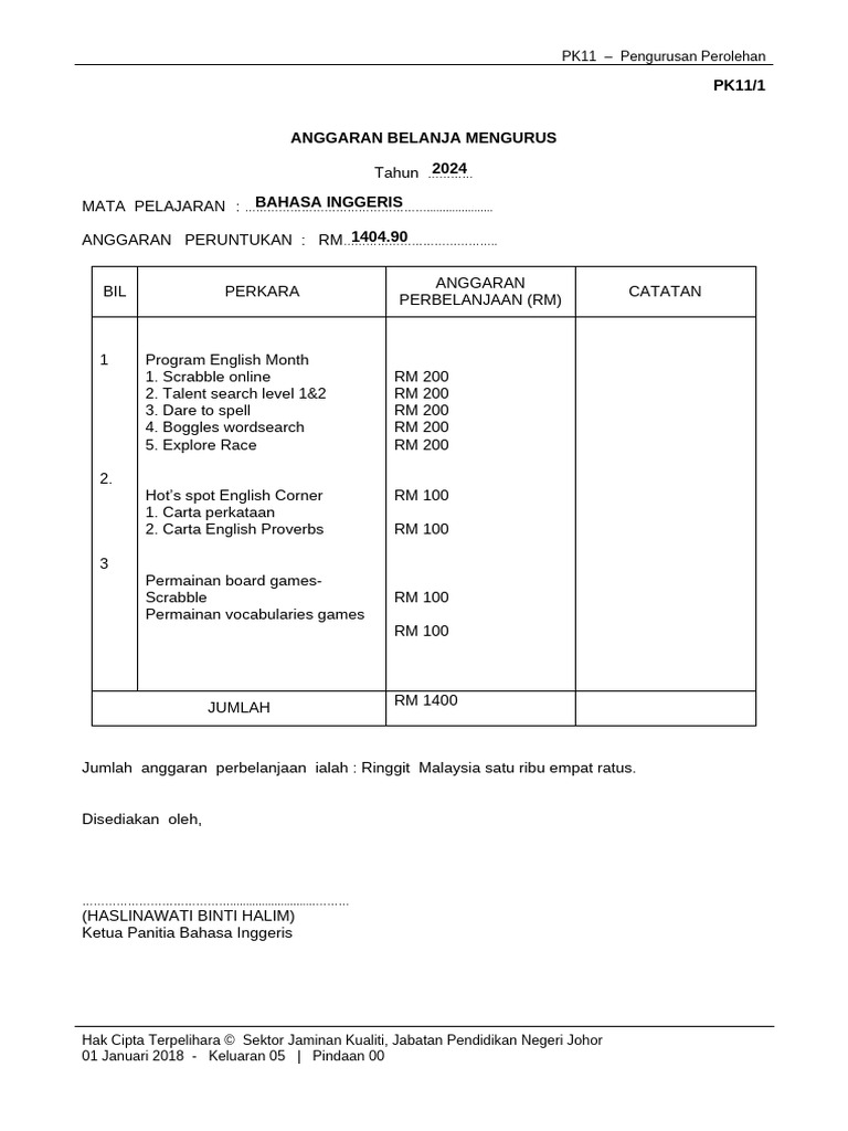 2024 Anggaran Belanja Mengurus | PDF