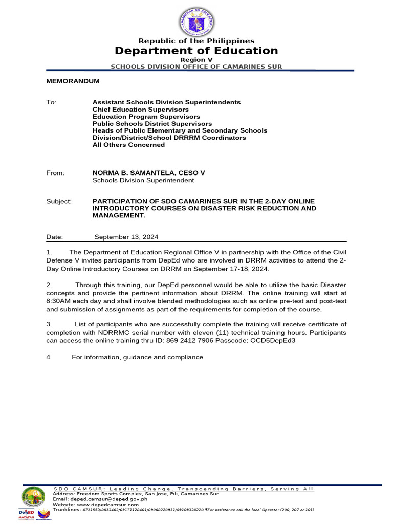 Unnumbered Memo OCD Online Training | PDF | Philippines | Government