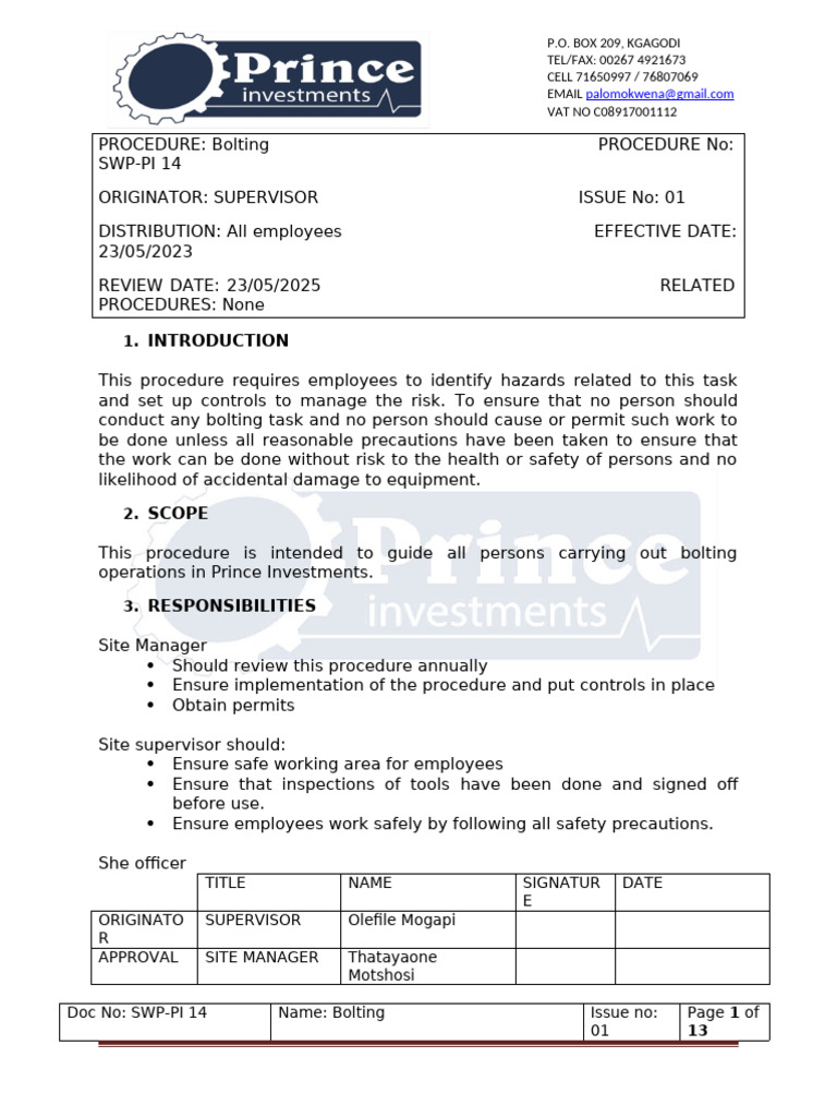 Bolting DMS SWP | PDF