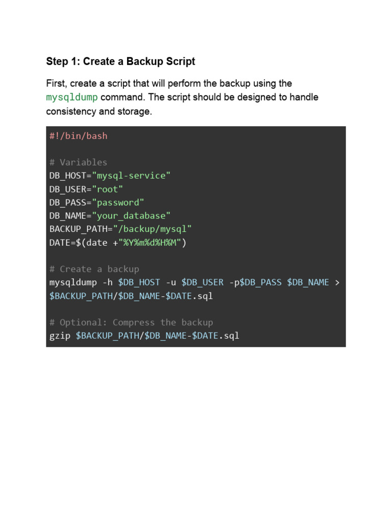 MySQL Database Backup Plan From Kubernetes in Production | PDF