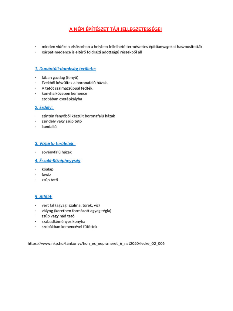 A Népi Építészet Táji Jellegzetességei | PDF
