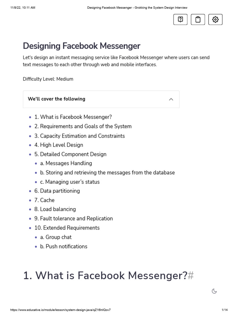 Designing Facebook Messenger - Grokking The System Design Interview | PDF