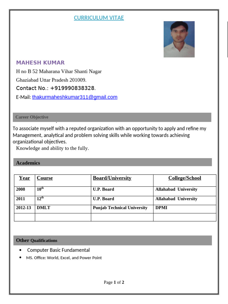 Mahesh - Kumar Profile | PDF