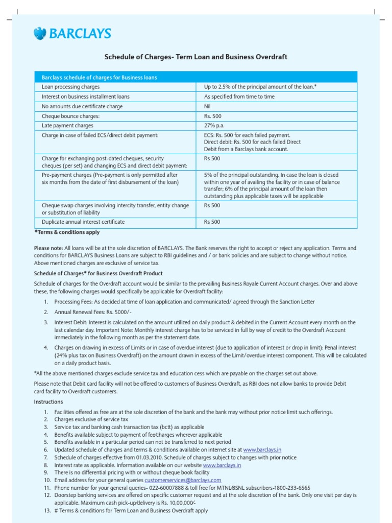 Barclays overdraft charges store