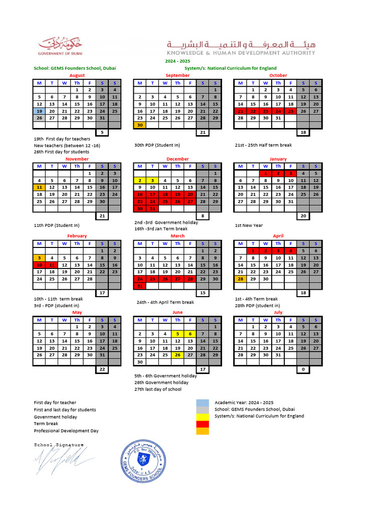 GFS Calendar 2024-2025 KHDA Approved v3 | PDF