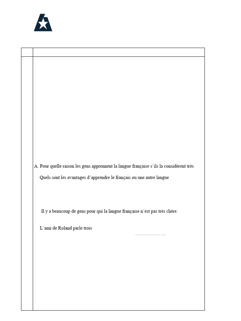Grade 9 French Worksheet | PDF