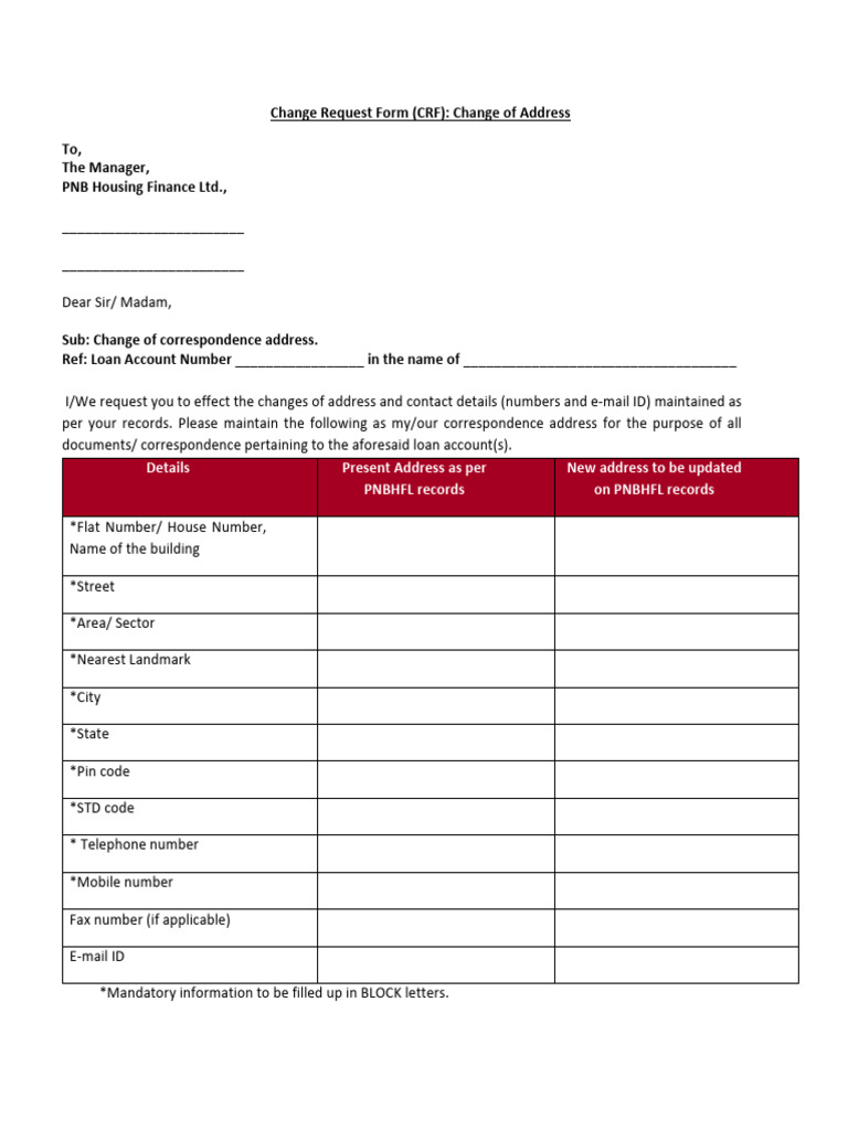 Change of Address Request Form | PDF