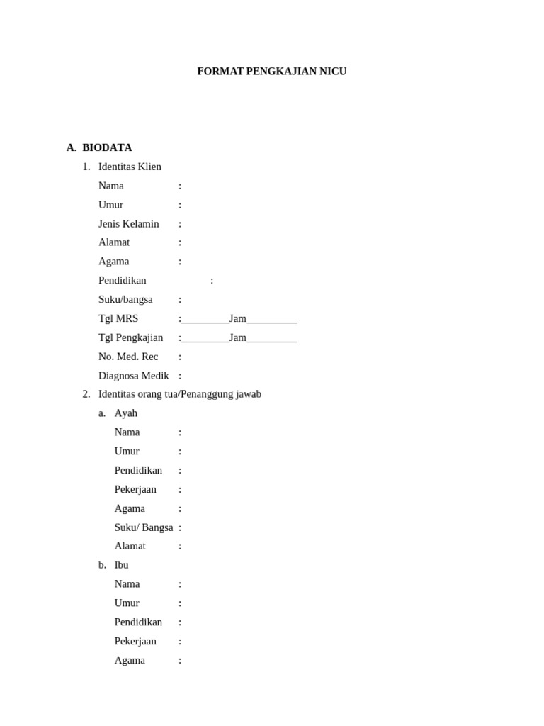 FORMAT PENGKAJIAN NICU | PDF