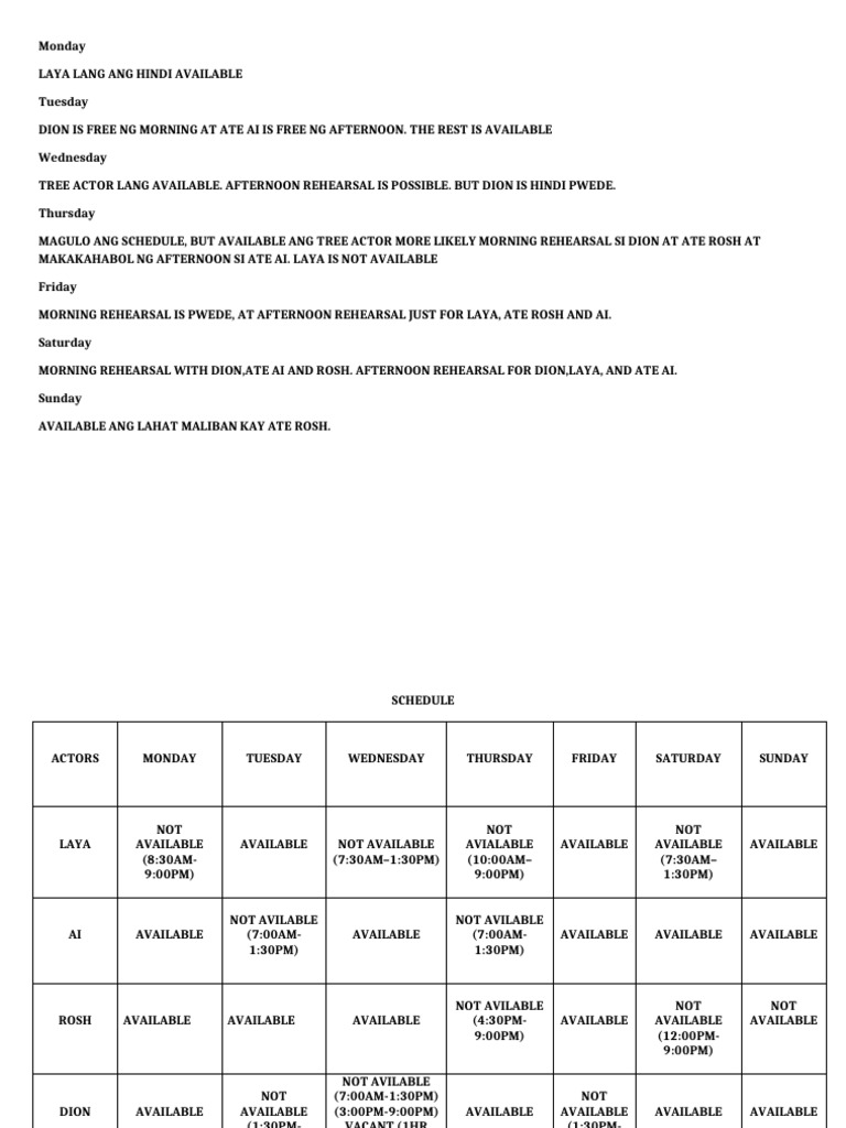 Actors Schedule | PDF
