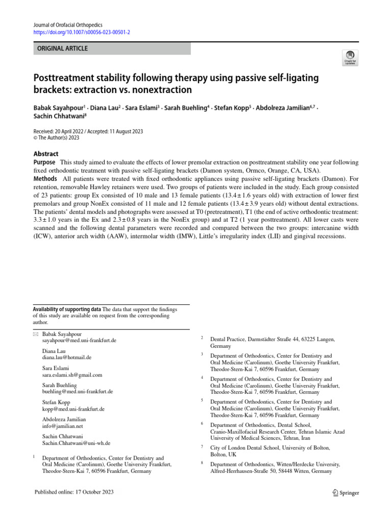 Posttreatment Stability Following Therapy Using Passive Self-Ligating ...