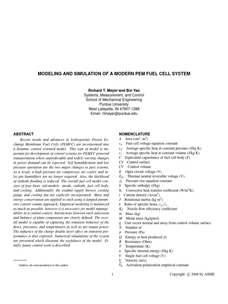 Modeling And Simulation Of A Modern Pem Fuel Cell System Pdf
