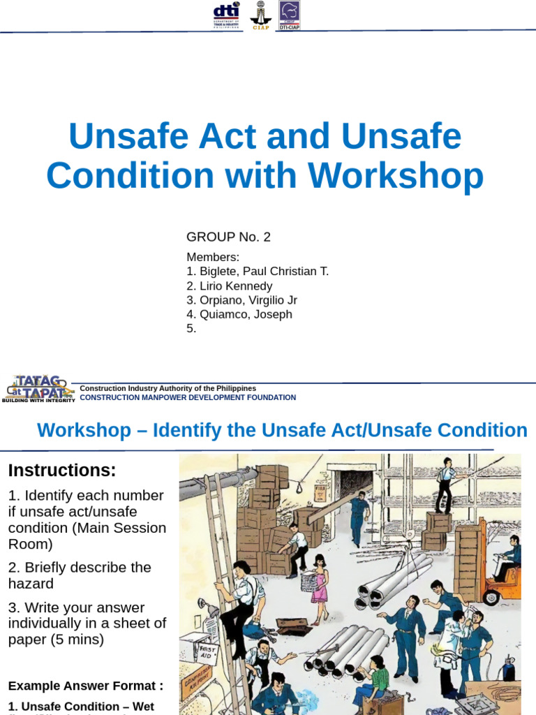 Group (No.) - Day 1 Unsafe Act and Unsafe Condition With Workshop | PDF