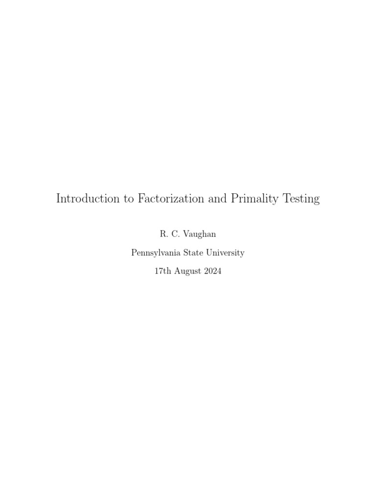 Introduction To Factorization And Primality Testing Pdf
