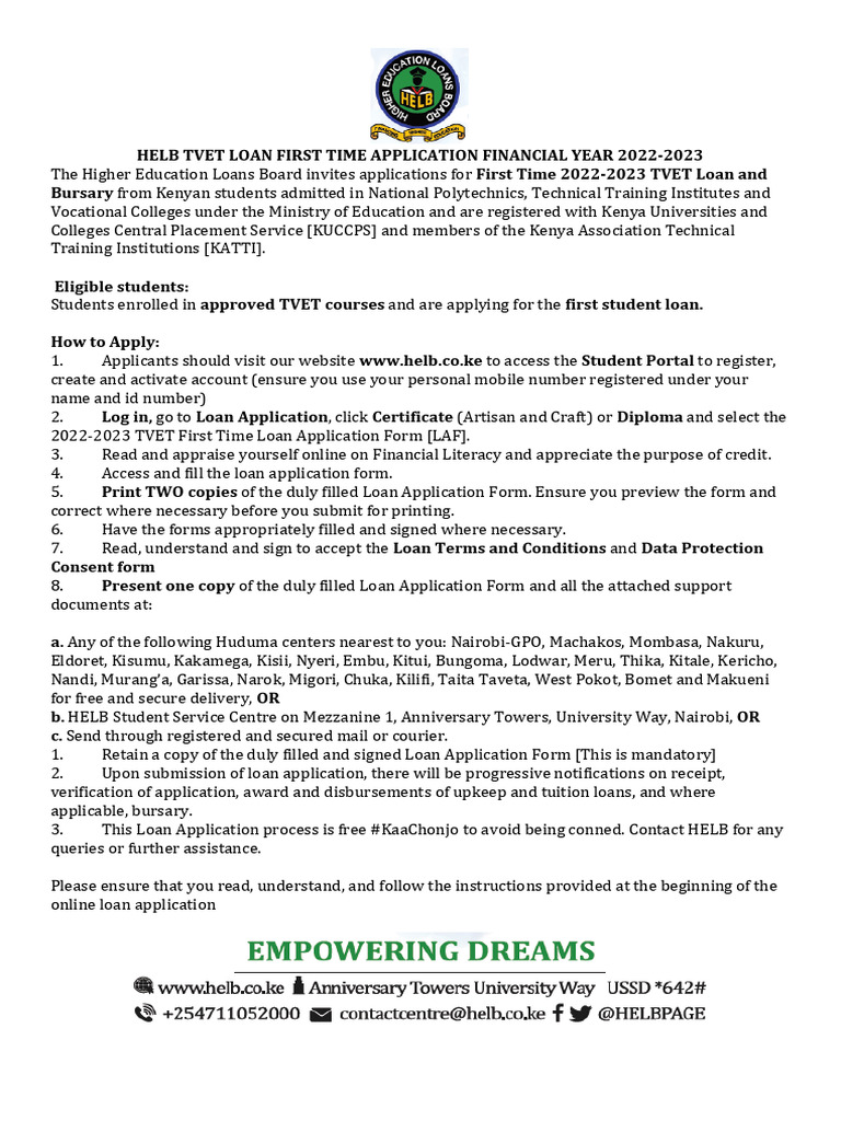 HELB TVET Loan and Bursary - First Time and Subsequent Application 2022 ...