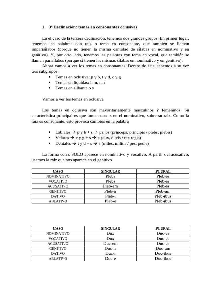 3 Declinación Oclusivas | PDF | Tipología Lingüística | Morfología ...