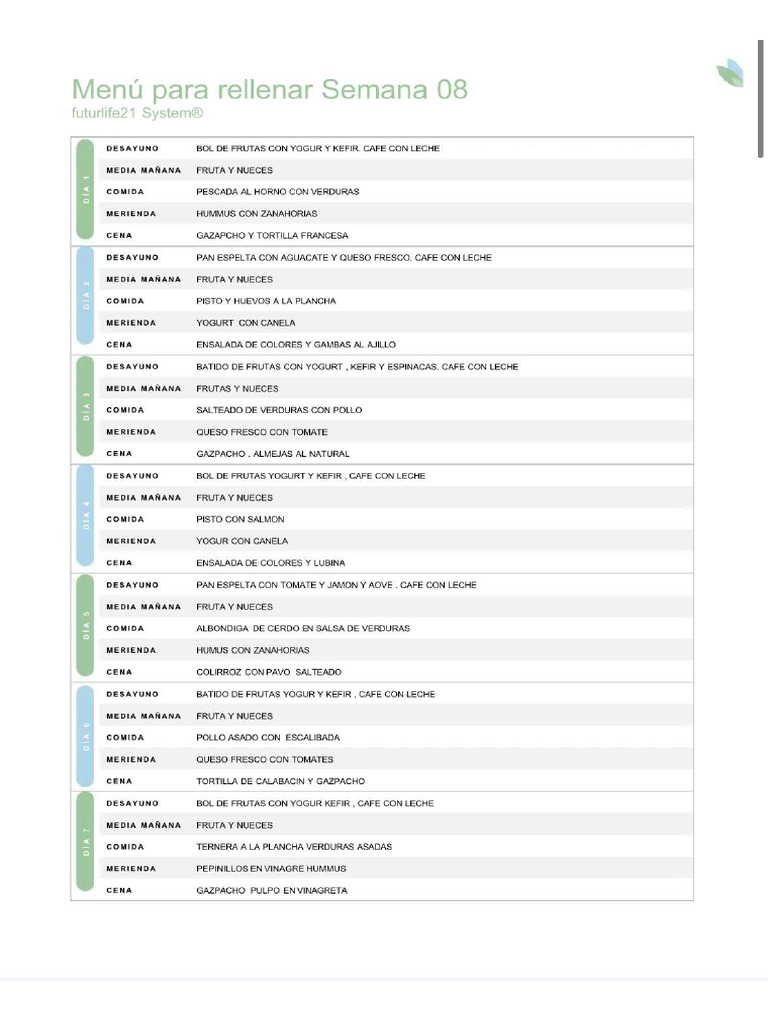 Menu W8 Futurlife | PDF