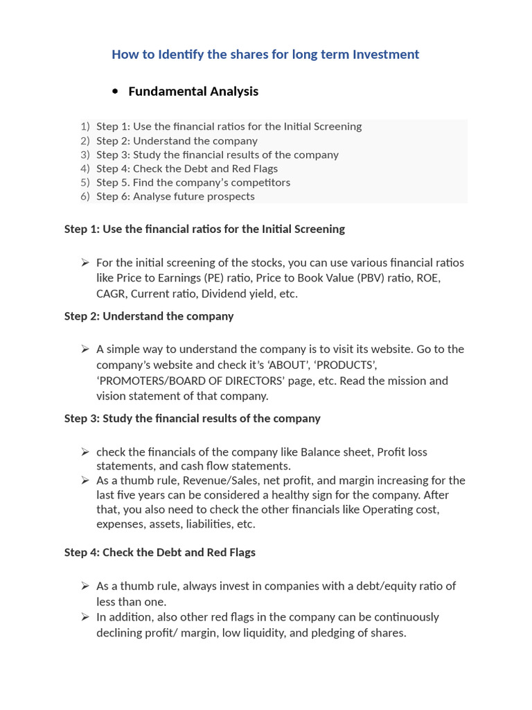Rules For Long Term Investment | PDF