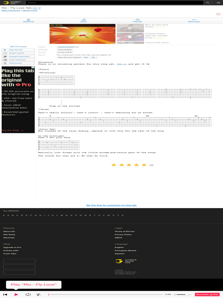 RIO - FLY LOVE TAB (Ver 2) by Misc CartoonsJamie Foxx @ | PDF