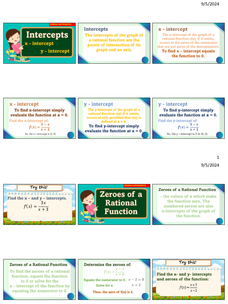 Intercepts and Zeroes of Rational Function | PDF