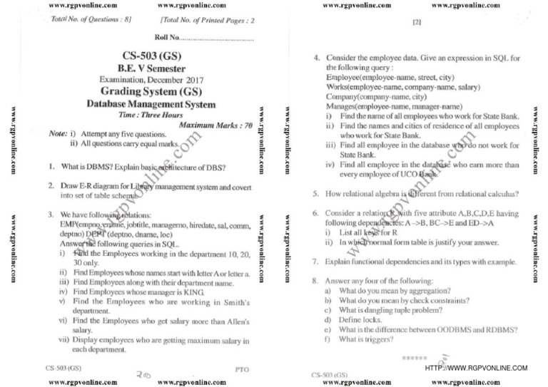 Cs 503 Database Management System Dec 2017 | PDF