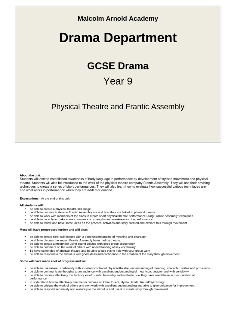 Physical Theatre Frantic Assembly SoW.docx · Version 1 | PDF