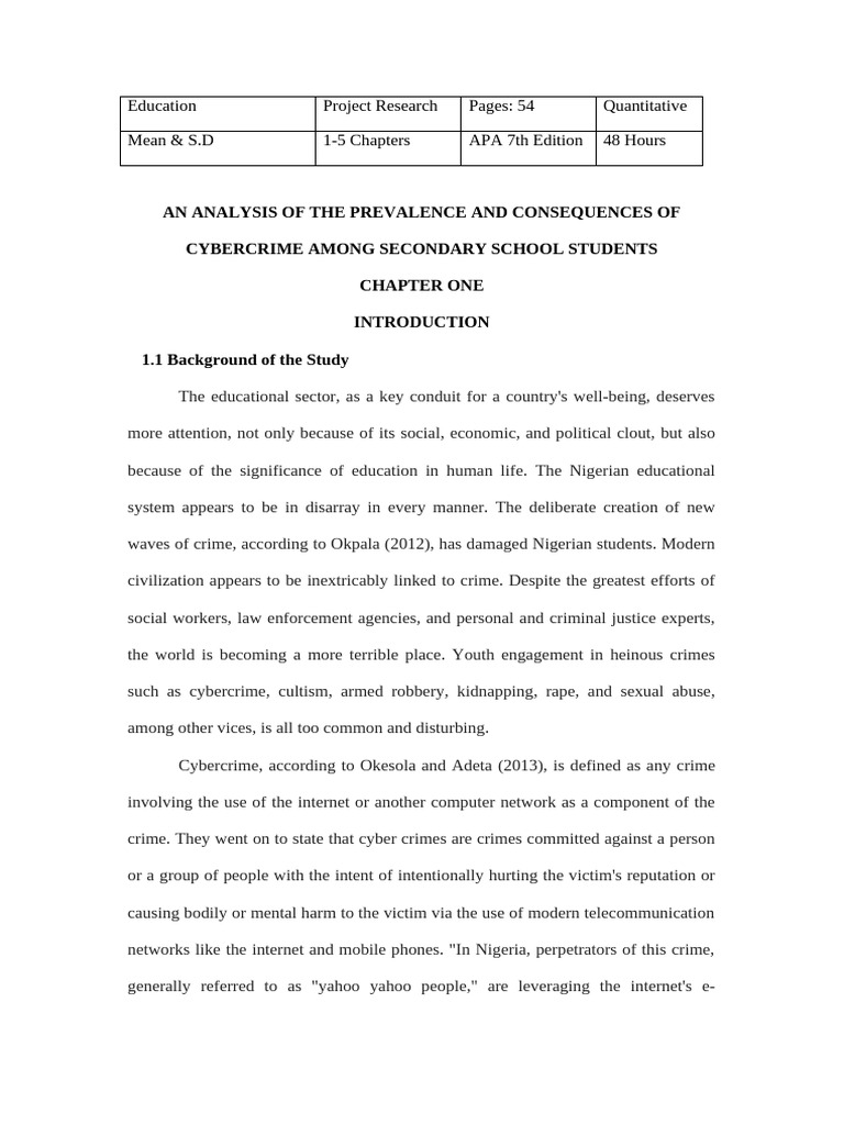 An Analysis of The Prevalence and Consequences of Cybercrime Among Secondary School Students | PDF